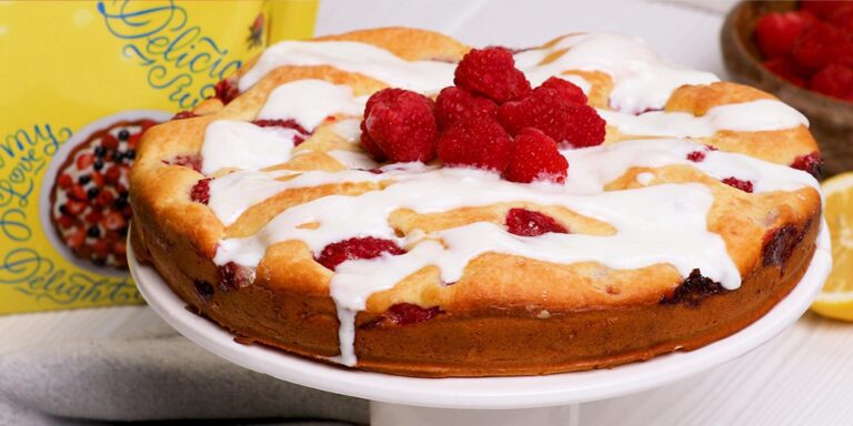 Raspberry Yoghurt Cake with Lemon Glaze | Low Sugar Recipe
